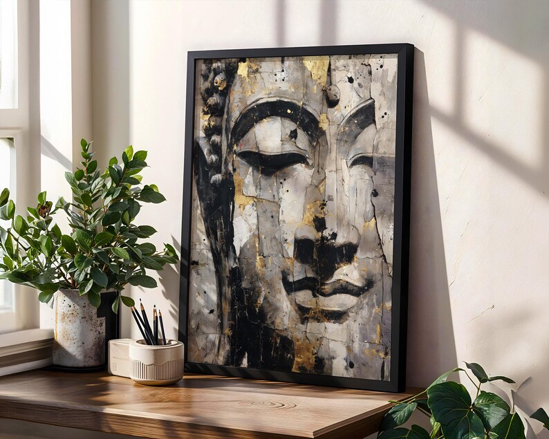 Abstract Buddha Face Poster, Gold Leaf Wall Art, Modern Buddhism Decor ...
