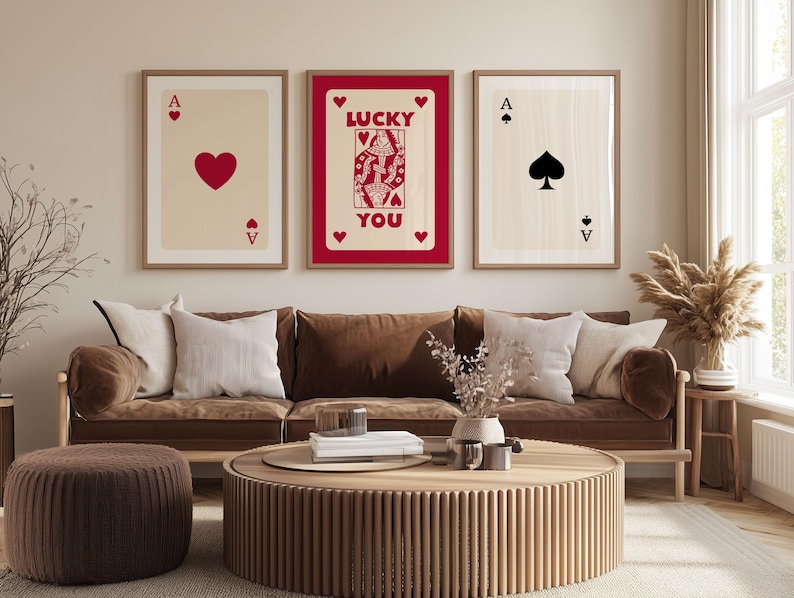 Playing Cards Set of 3 Wall Art, Ace of Spades Print, Ace of Hearts ...