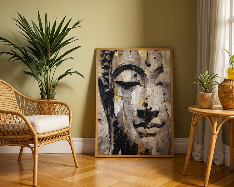 Abstract Buddha Face Poster, Gold Leaf Wall Art, Modern Buddhism Decor ...