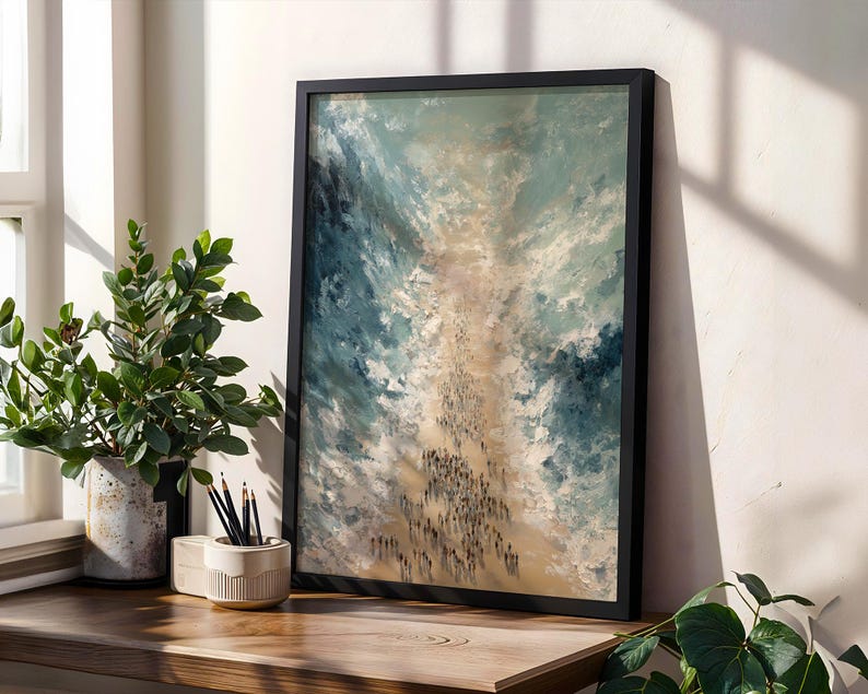 Parting the Red Sea Print, Moses Bible Story Art, Christian Wall Decor ...