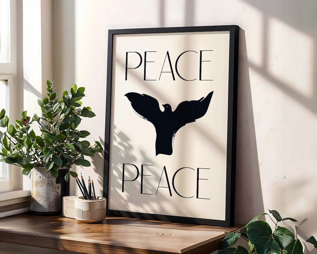 Peace Pidgeon Poster, Dove of Peace, Exhibition Print, Black Beige ...
