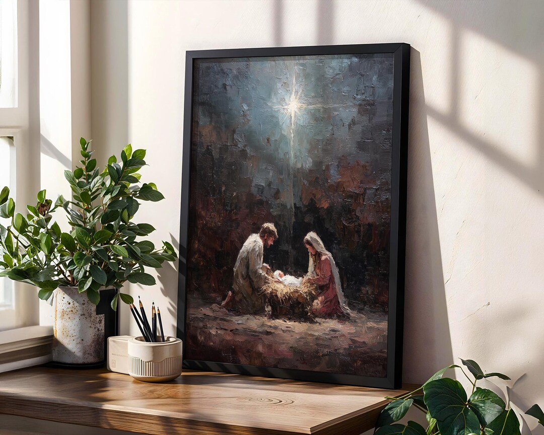 Nativity Scene Poster, Christmas Wall Art, Holy Family Print, Jesus ...