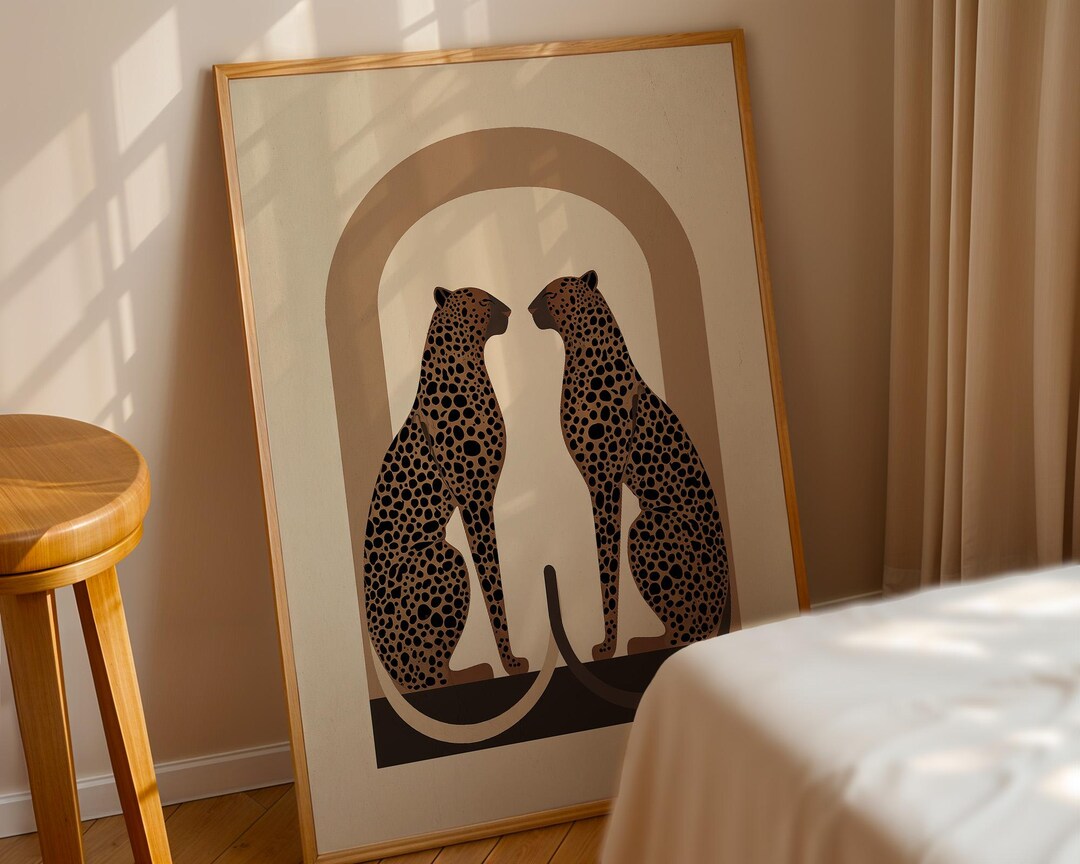 Cheetah Art Deco Poster, Symmetrical Boho Wall Art, Neutral Earth Tone ...