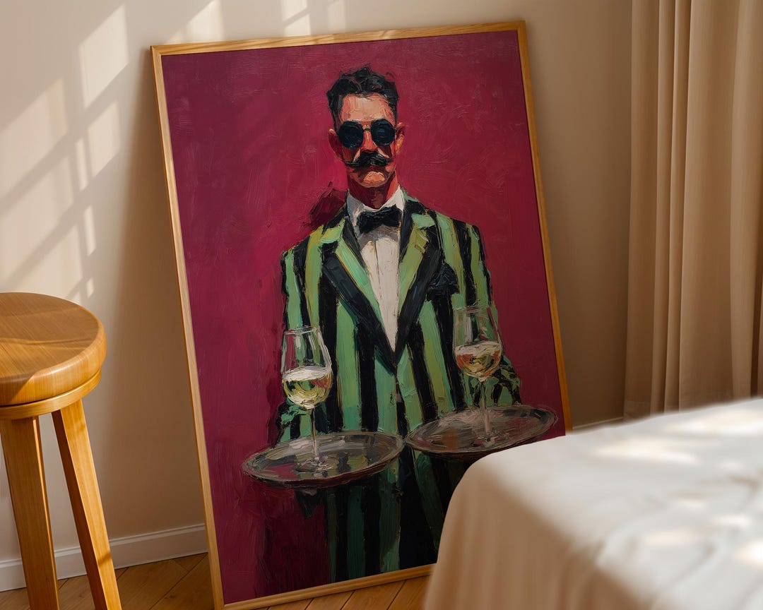 Quirky Waiter Poster, Maximalist Bar Cart Art, Eclectic Kitchen Decor ...