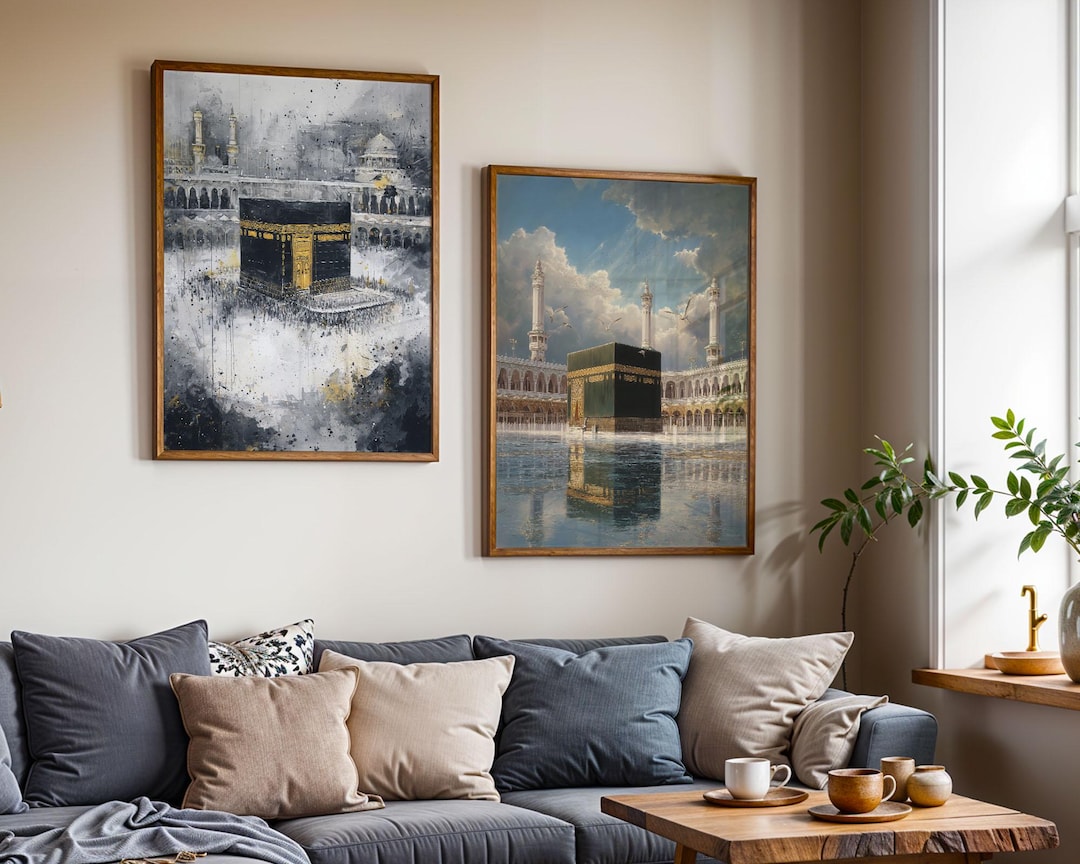 Set of 2 Abstract Kaaba Posters, Modern Mecca Wall Art, Islamic Home ...