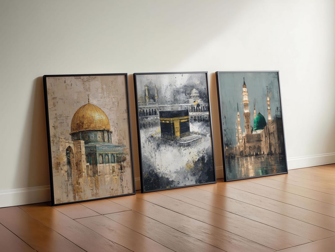 Holy Mosques Wall Art Set of 3, Mecca, Medina and Jerusalem Print ...
