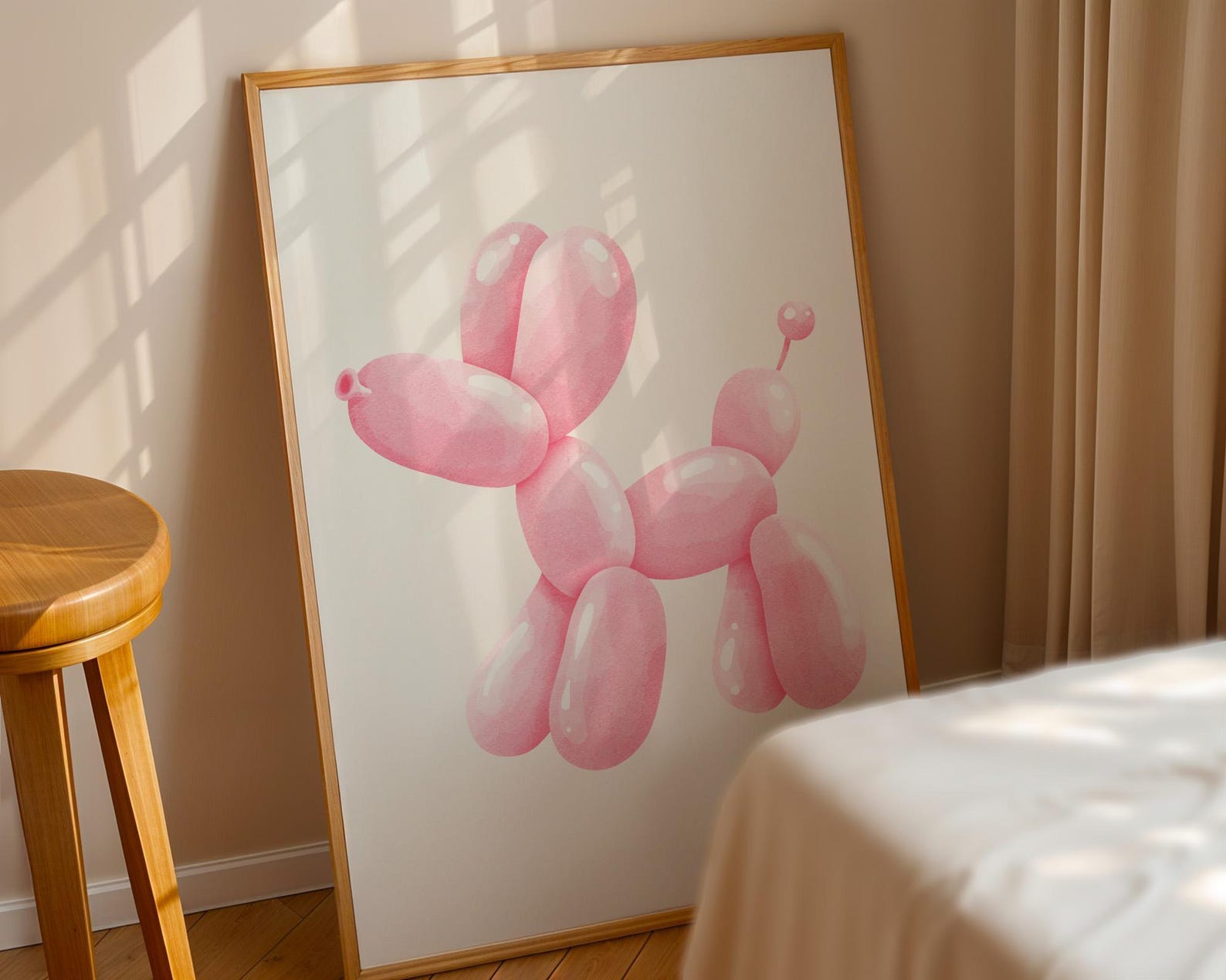 Pink Balloon Dog Poster, Pink Aesthetic Art, Retro Wall Art, Pink ...