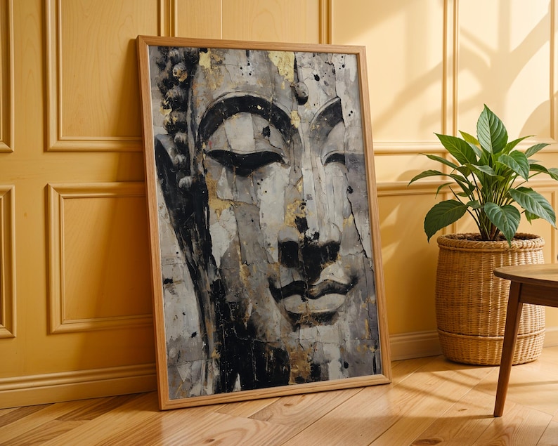Abstract Buddha Face Poster, Gold Leaf Wall Art, Modern Buddhism Decor ...