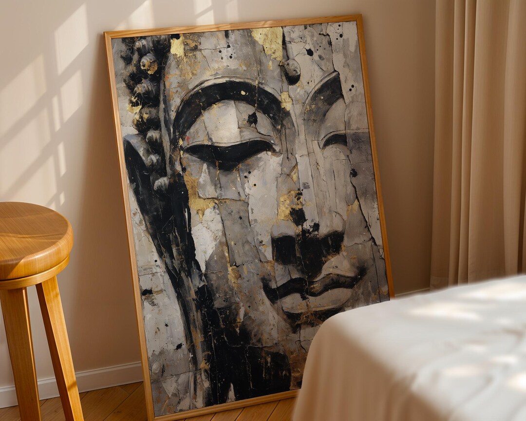 Abstract Buddha Face Poster, Gold Leaf Wall Art, Modern Buddhism Decor ...