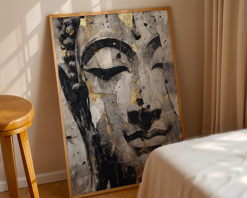 Abstract Buddha Face Poster, Gold Leaf Wall Art, Modern Buddhism Decor ...