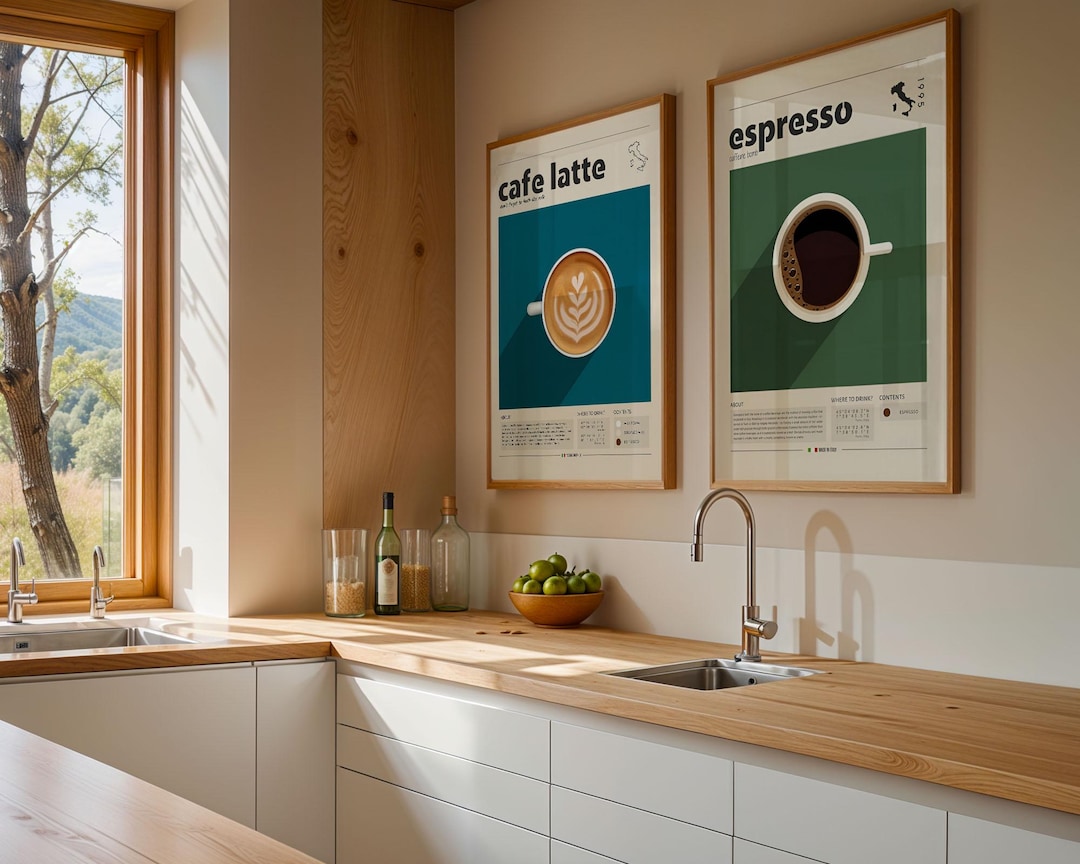 Set of 2 Coffee Posters, Retro Cafe Latte and Espresso Prints, Large ...