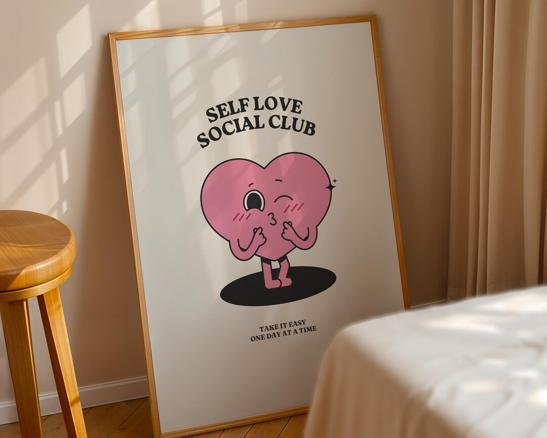 Self Love Social Club Wall Art, Cute Heart Poster, Positive Affirmation ...