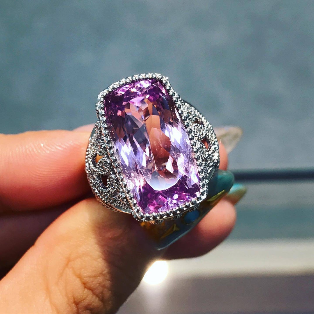 Kunzite Ring Vintage and Unique Design Kunzite Ring 925 Sterling Silver ...