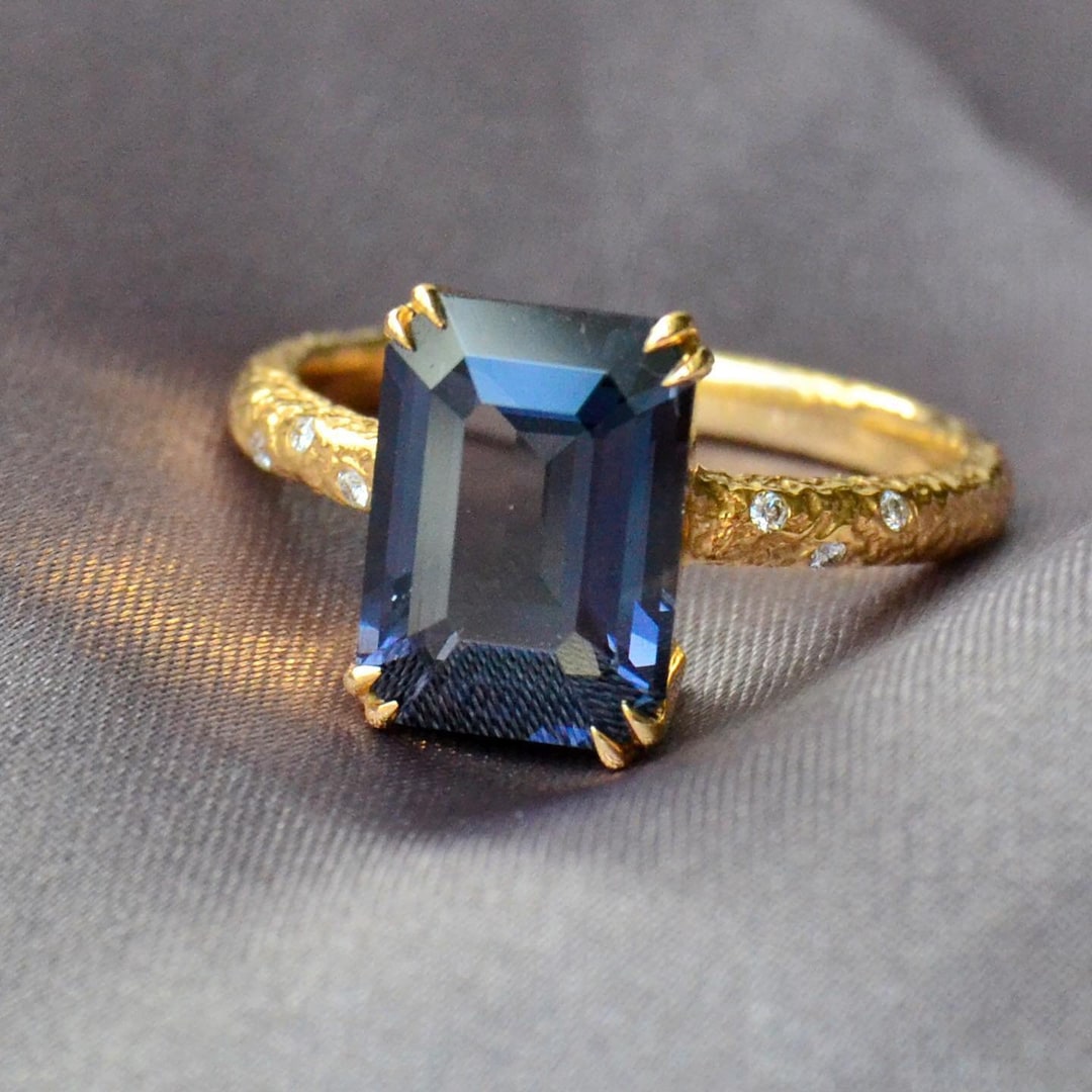Beautiful Blue Spinel Ring Emerald Cut Blue Spinel Ring 925 Sterling ...