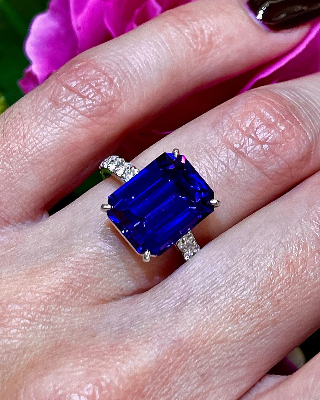 Gorgeous Tanzanite Ring Emerald Cut Tanzanite Ring 925 Sterling Silver ...