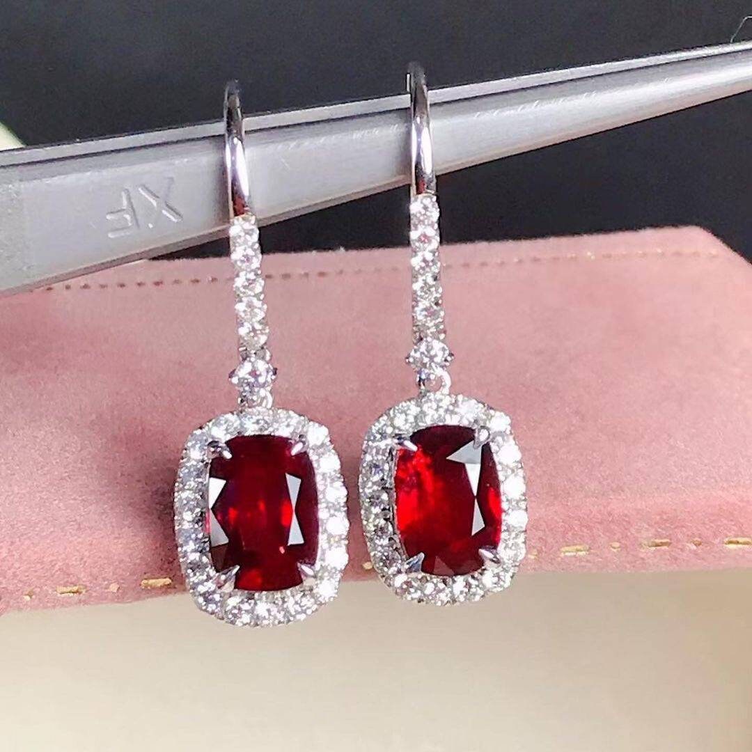Vintage and Unique Design Pigeon Blood Ruby Earrings Set Designer Ruby ...