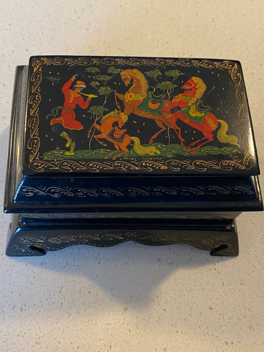 Russian Laquer Box Purchased in the 1980’s. Two Openings. 5.5” Wide X 3 ...
