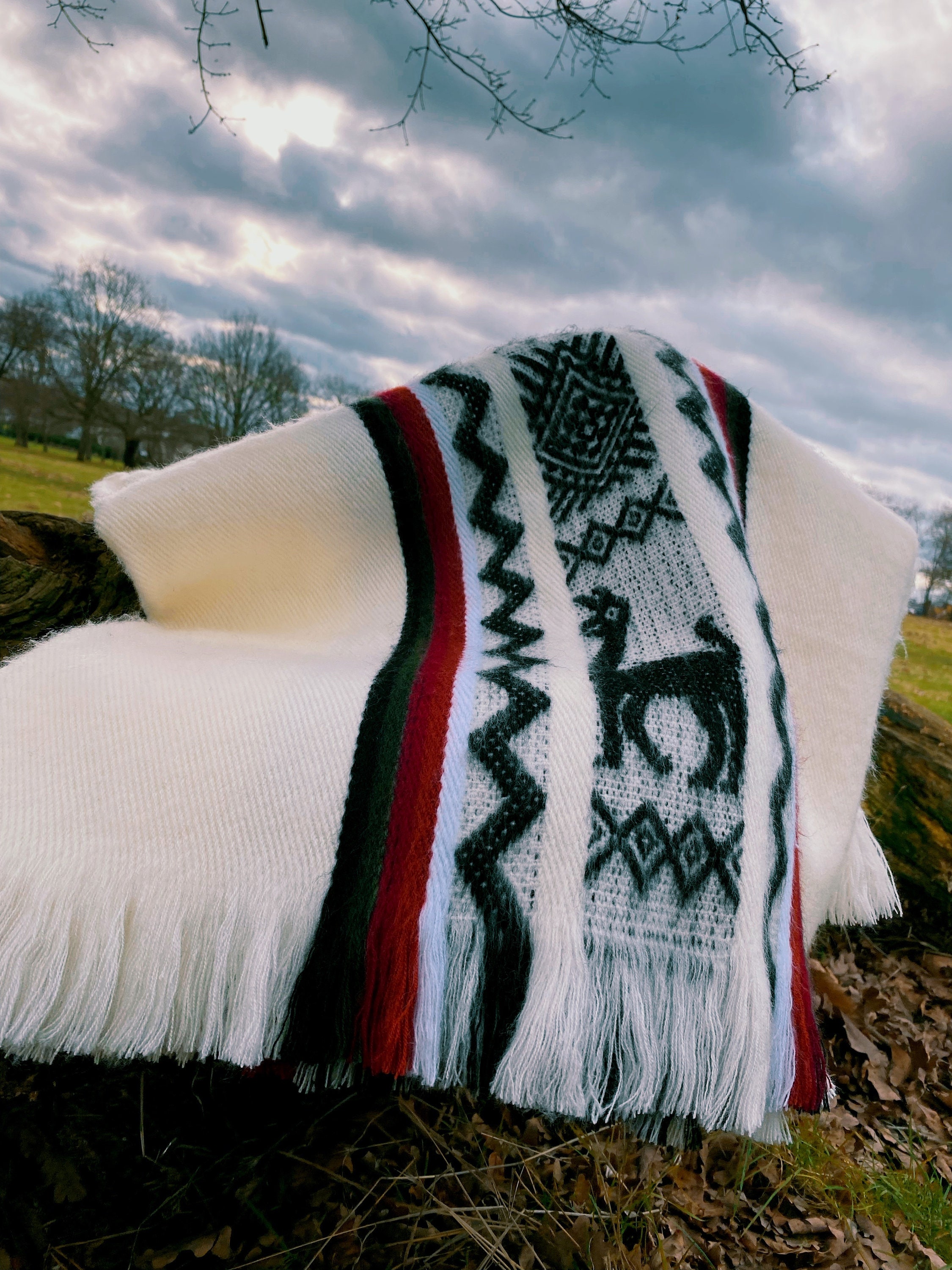 Handwoven Lama Design Wool Blend Poncho: South American Cape - Etsy