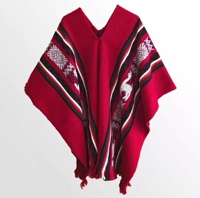 Handwoven Lama Design Wool Blend Poncho: South American Cape - Etsy