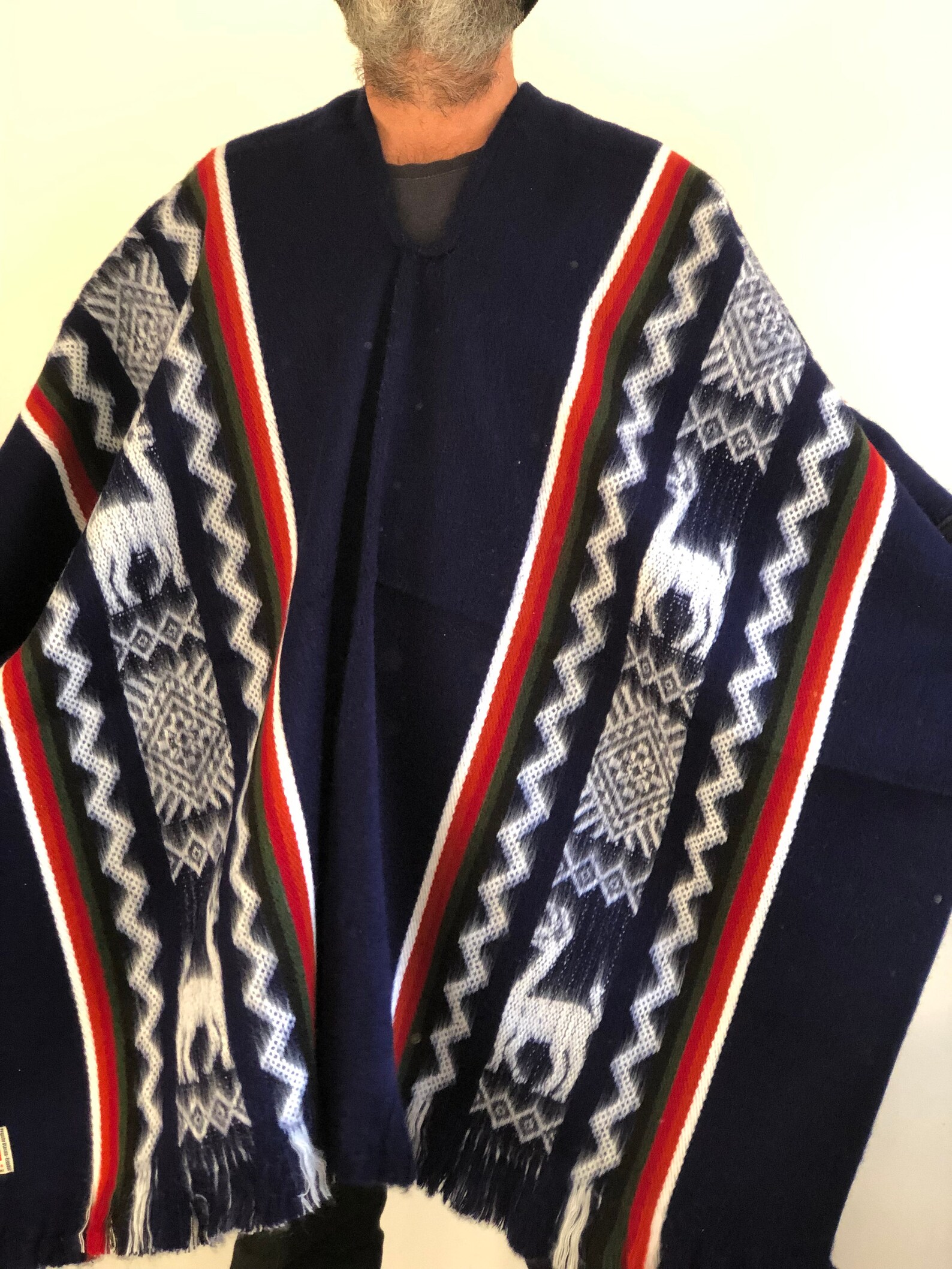 Handwoven Lama Design Wool Blend Poncho: South American Cape - Etsy