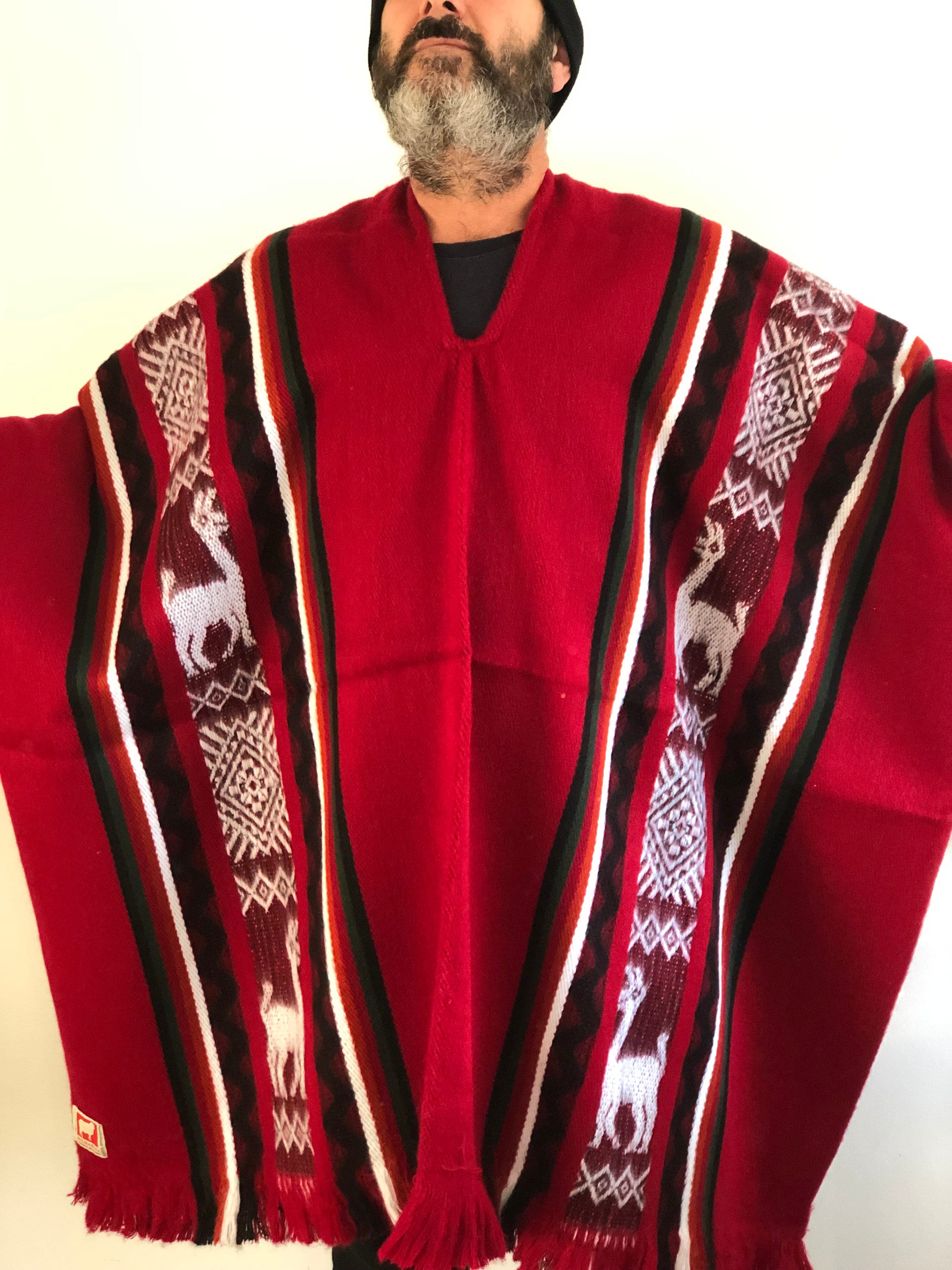 Handwoven Lama Design Wool Blend Poncho: South American Cape - Etsy