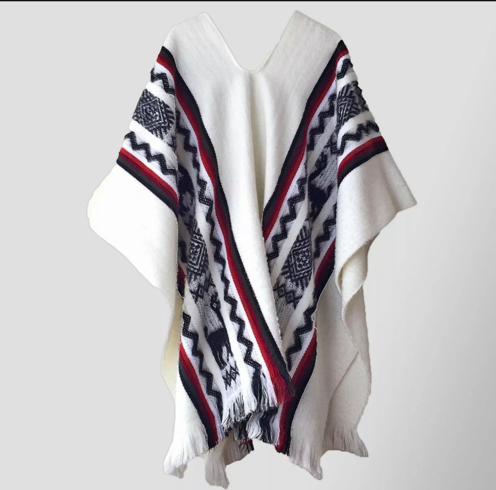 Handwoven Lama Design Wool Blend Poncho: South American Cape - Etsy