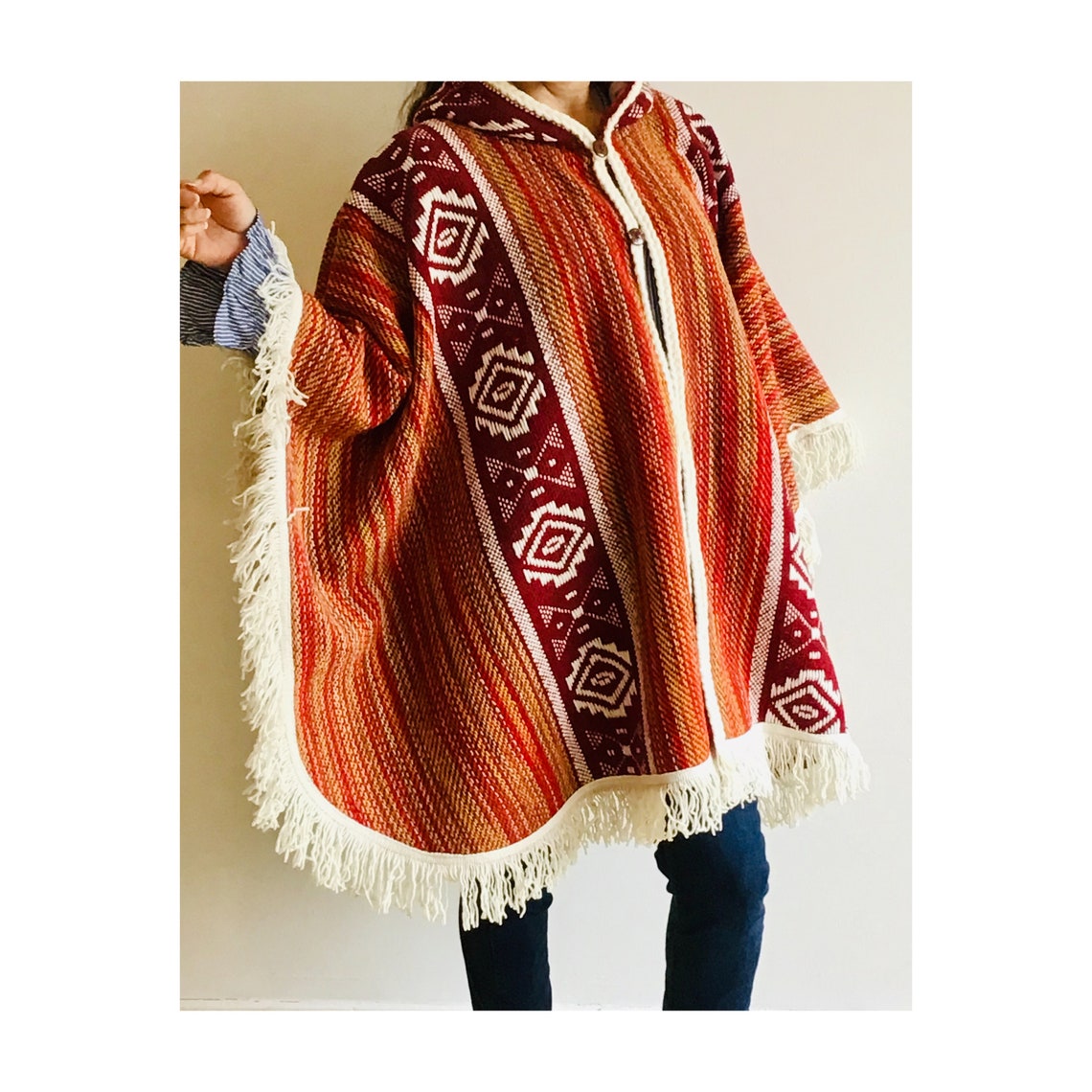 Original Poncho Women's llama wool hooded Handwoven | Etsy