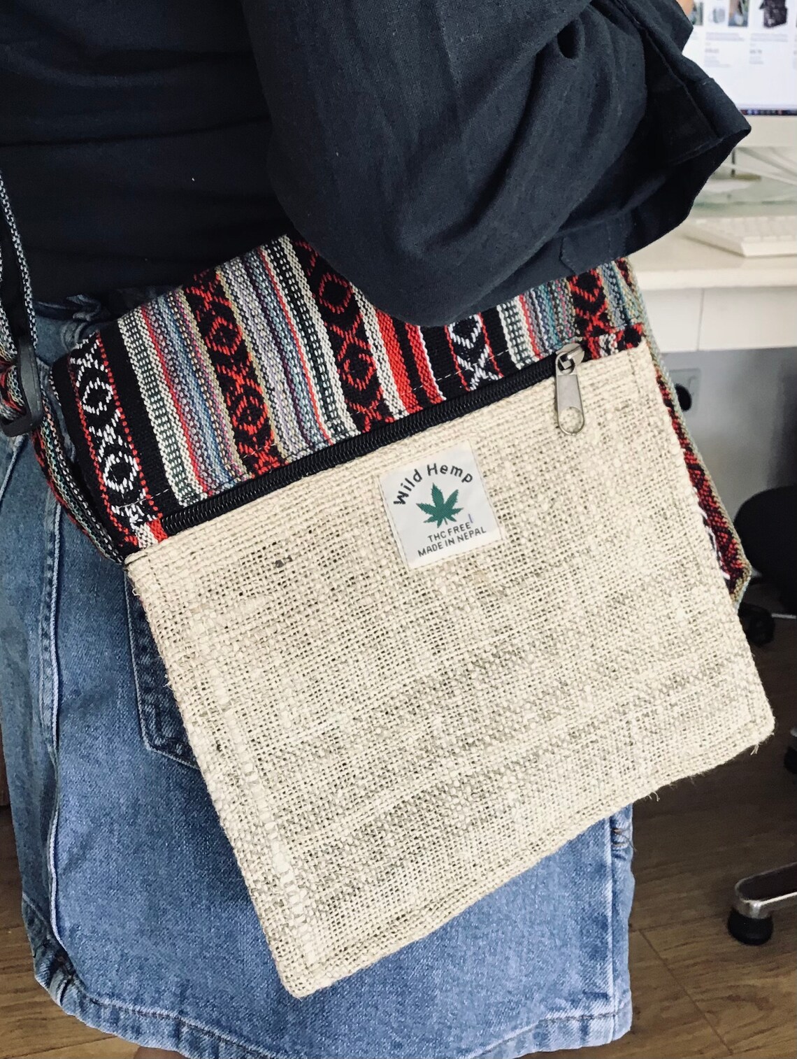 Hemp & Cotton Messenger Bag Eco Friendly Ethnic iPad -crossbody Bag ...