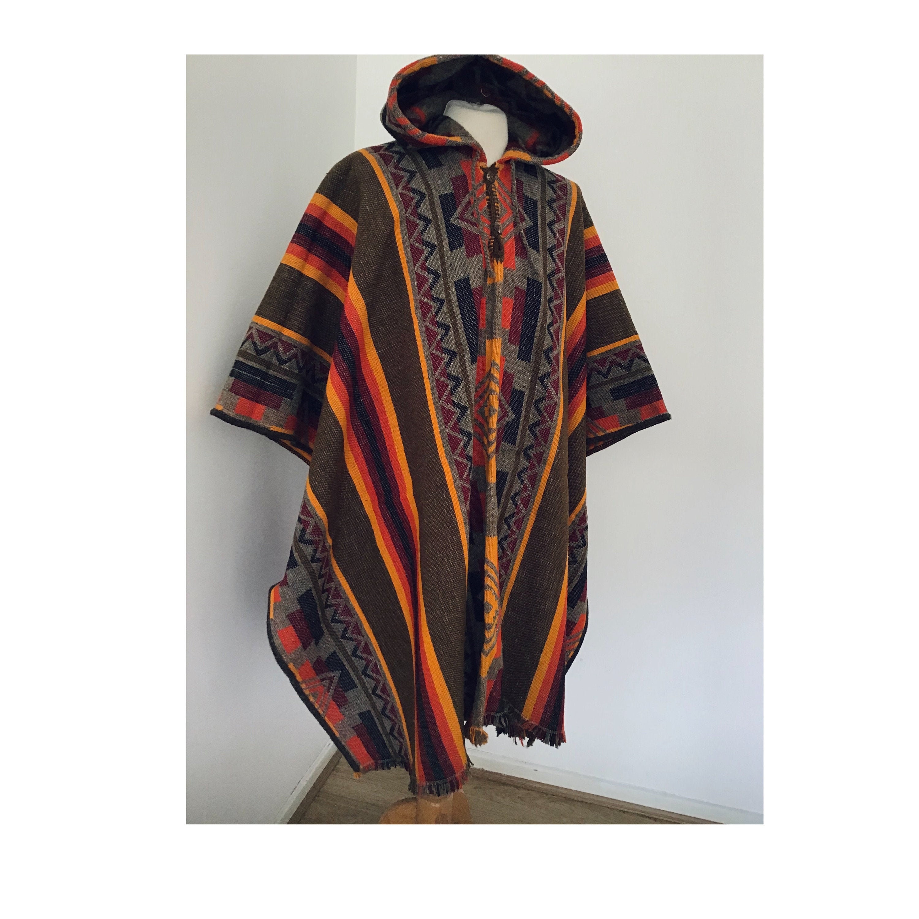 Original Poncho Damen Unisex Schaf Wolle Kapuze - Etsy.de