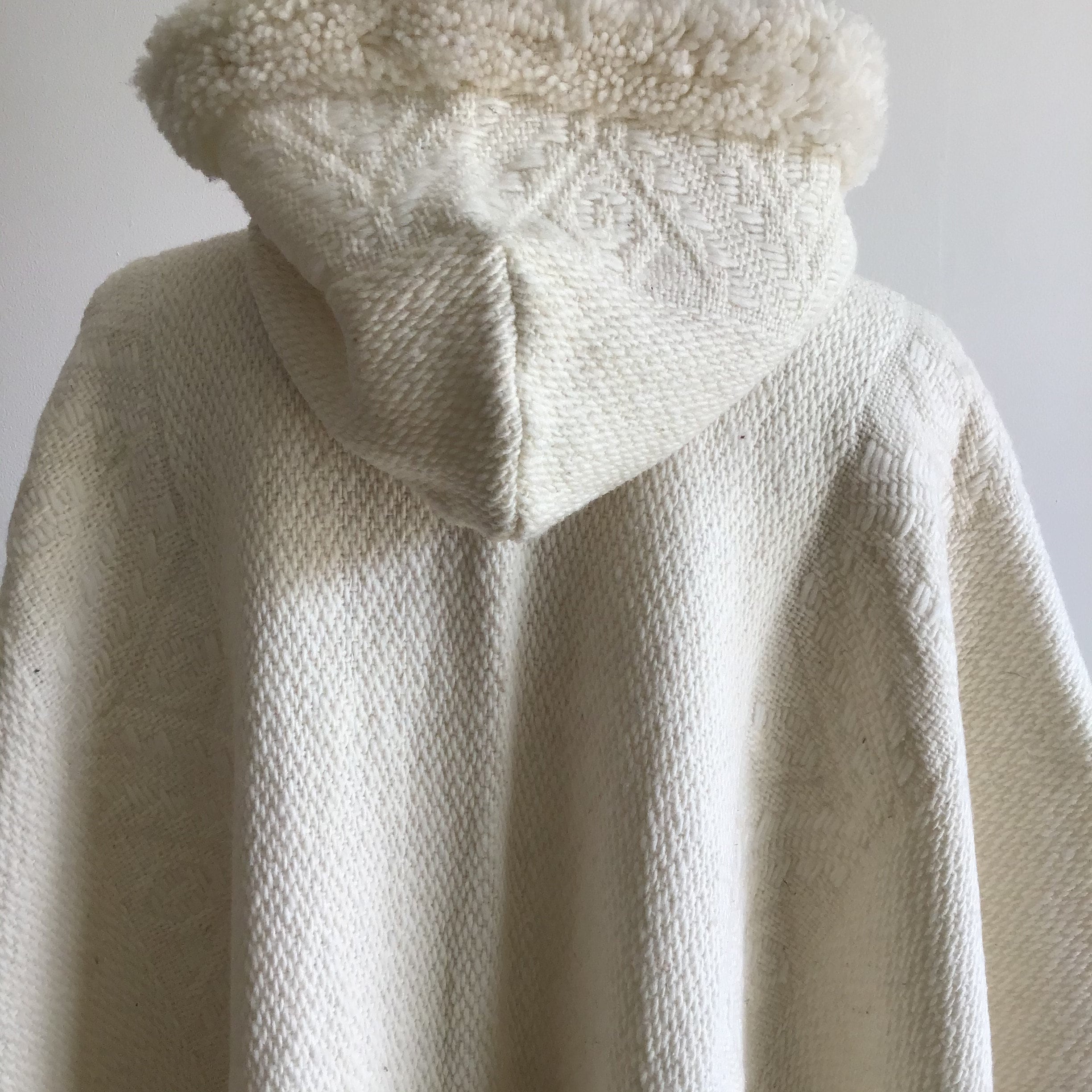 Handwoven Sheep Wool Hooded Poncho: Natural Cape Coat, Ecuador - Etsy UK