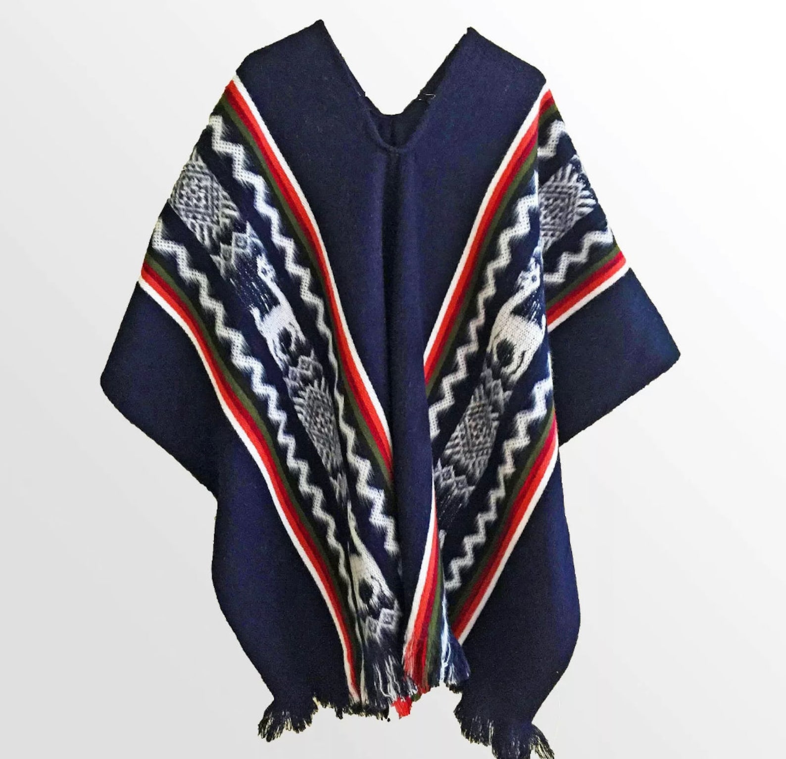Handwoven Lama Design Wool Blend Poncho: South American Cape - Etsy