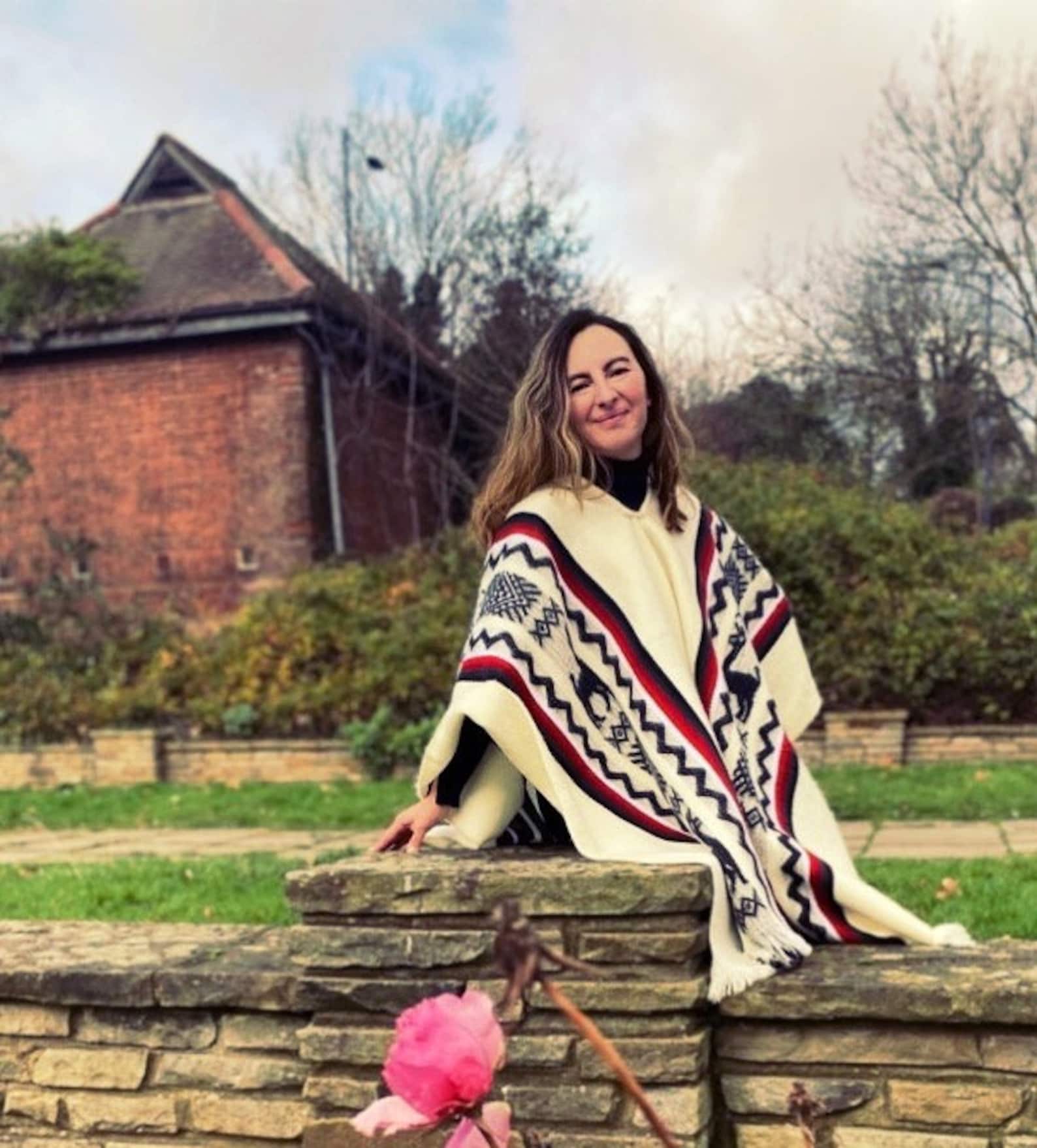 Handwoven Lama Design Wool Blend Poncho: South American Cape - Etsy