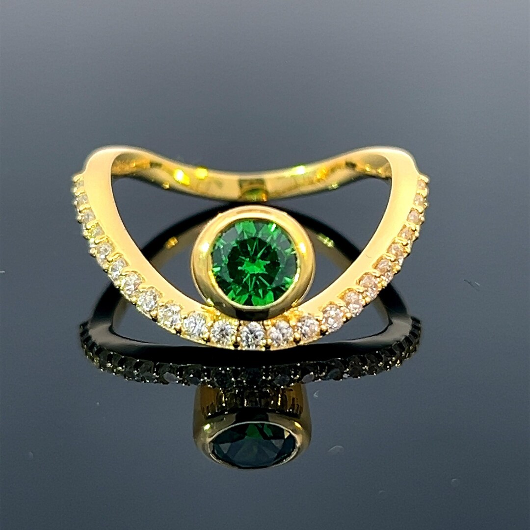 14k Solid Gold Chrysolite Gemstone Ring - Engagement Diamond Ring ...