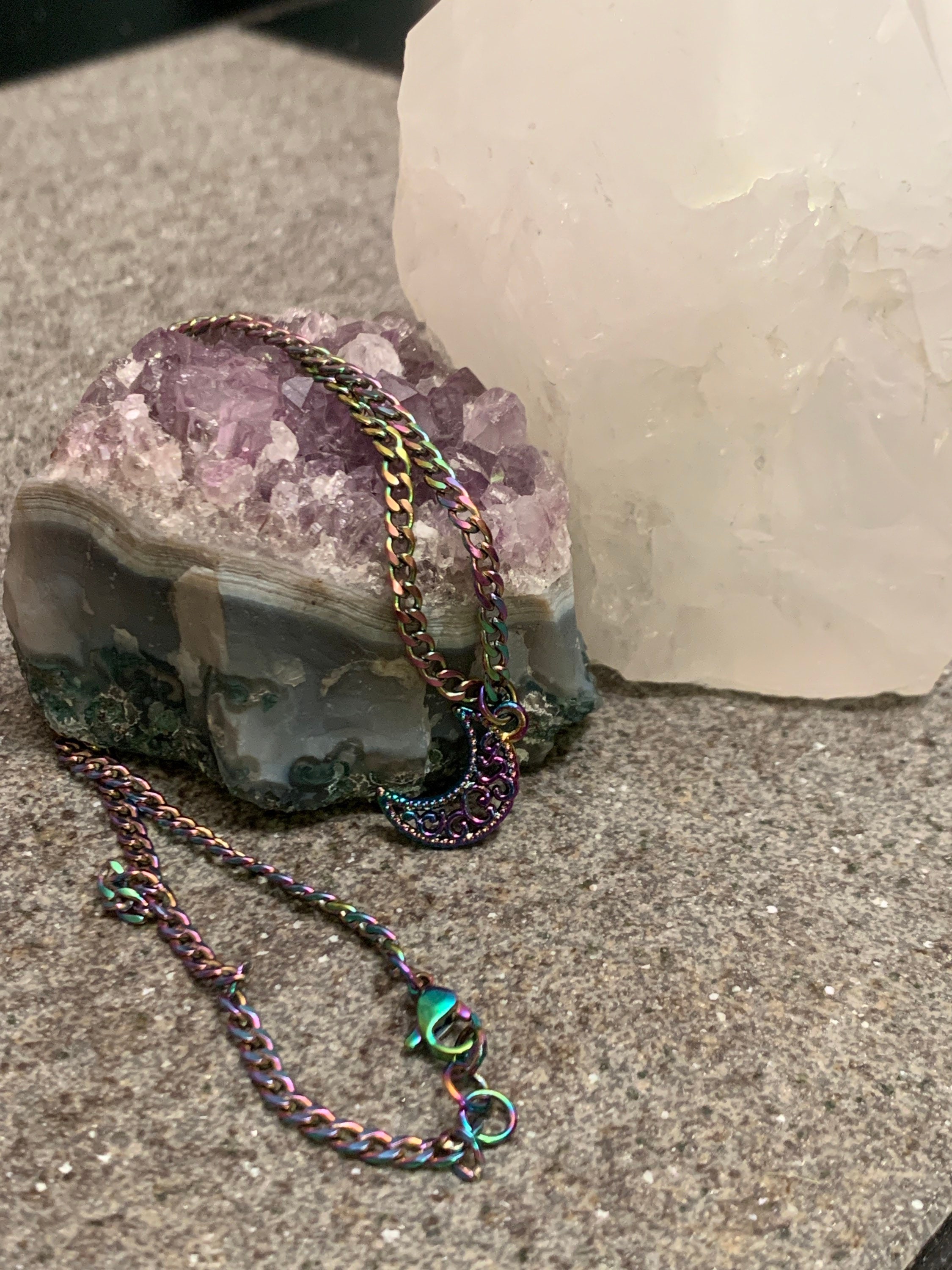 Simple Small Moon Rainbow Plated Charm Choker or Necklace - Etsy