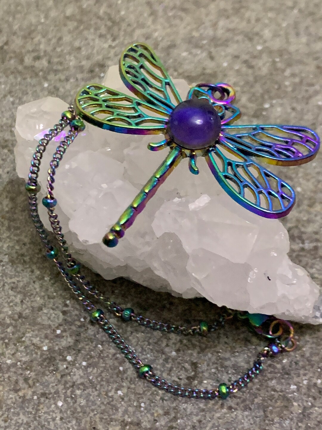 Dragonfly Mood Color Changing Choker or Necklace, Rainbow Plated Chain ...