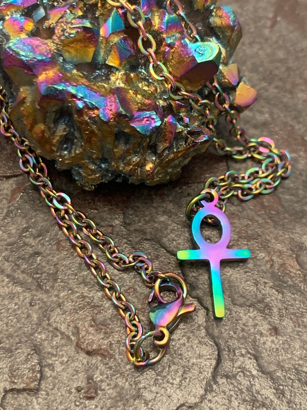 Dainty/small Rainbow Stainless Steel Ankh Necklace, Egyptian Ankh ...