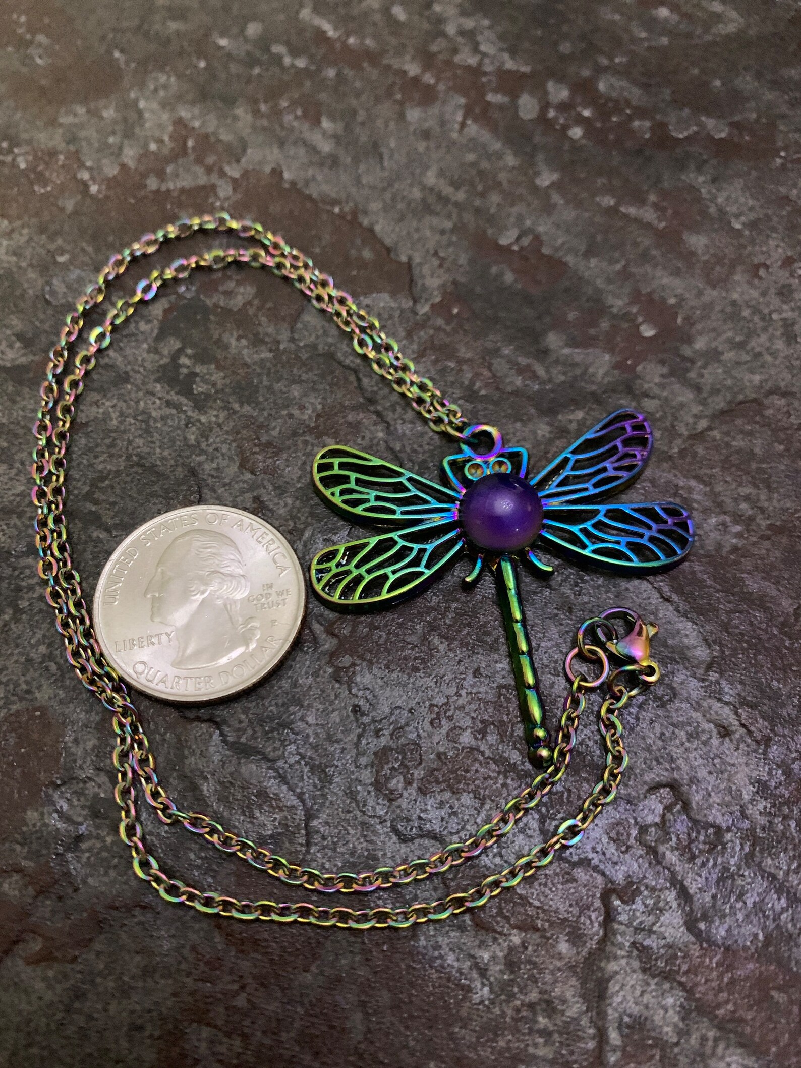 Dragonfly Mood Color Changing Choker or Necklace, Rainbow Plated Chain ...
