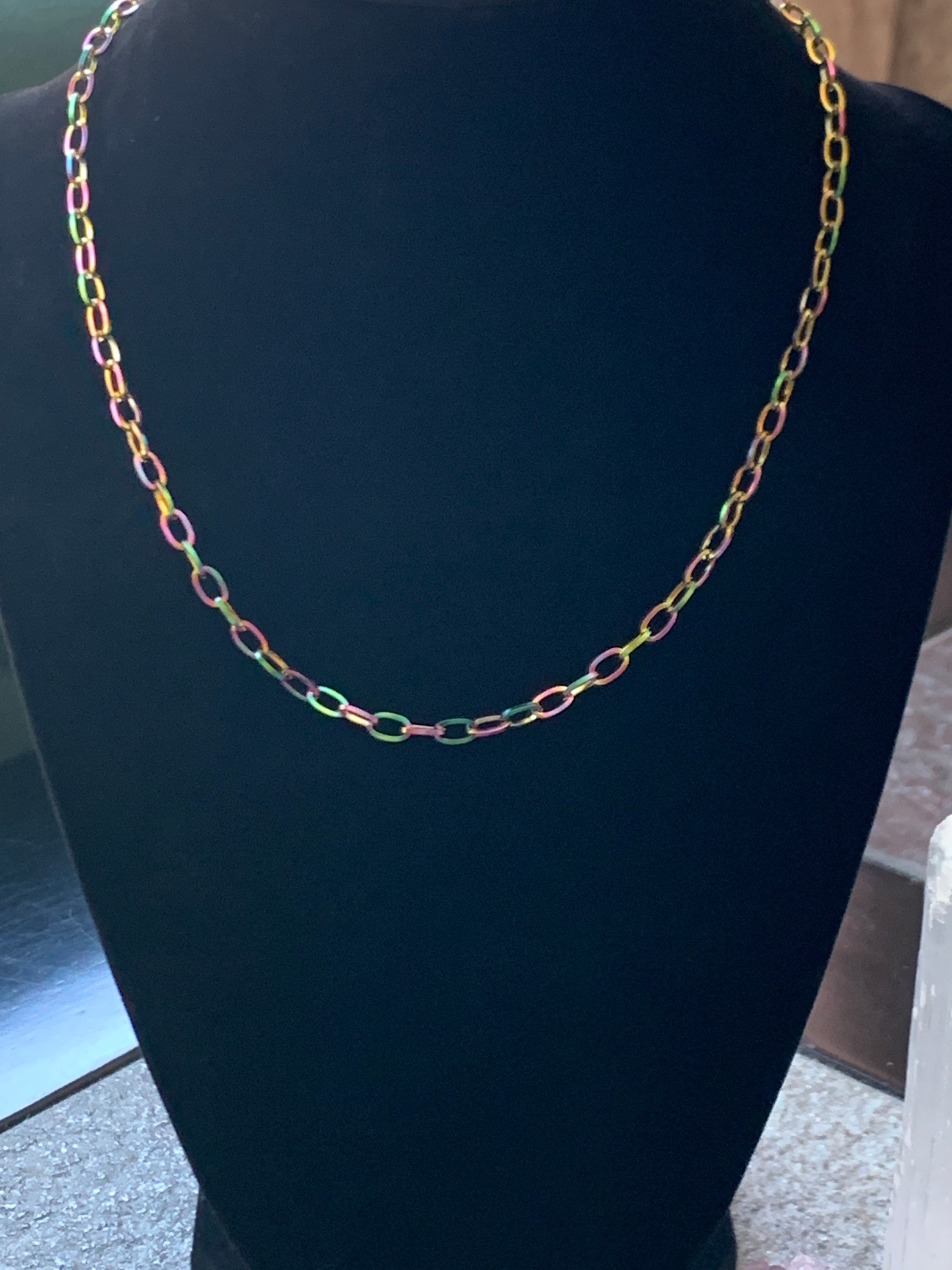 Rainbow Titanium Plated Chain Necklace 304 Stainless Steel | Etsy