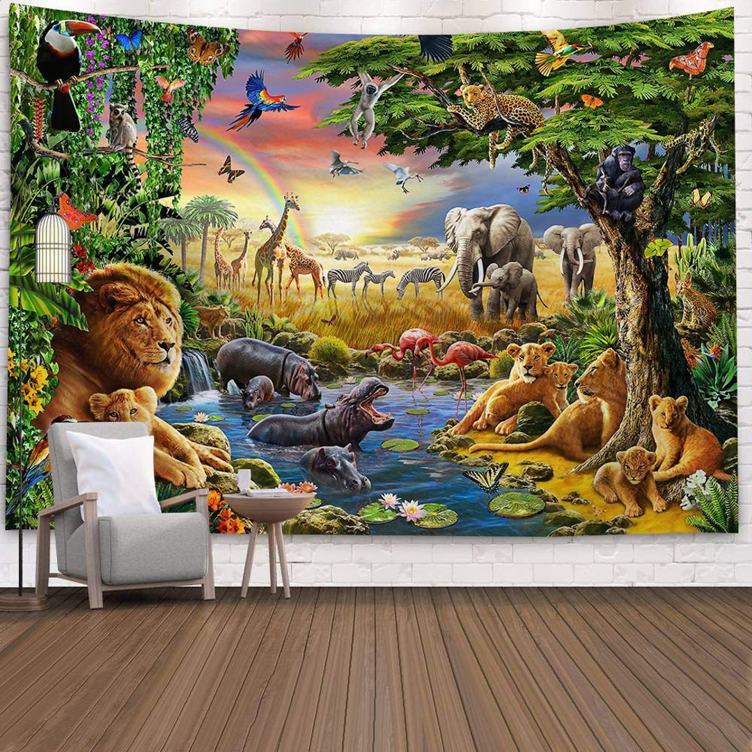 The World of Animals Tapestry Children's Room Wall - Etsy
