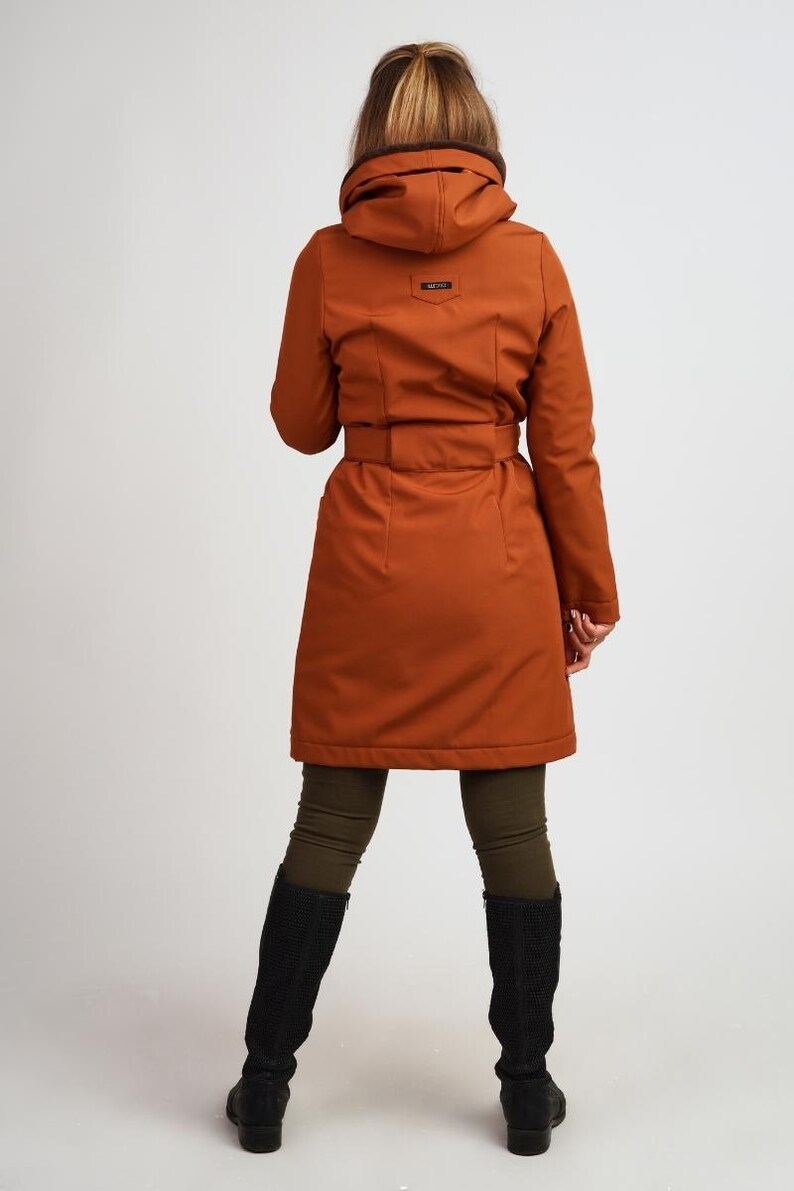 Hooded Softshell Winter Coat, Copper Brown, Asymmetrical, Plus Size ...