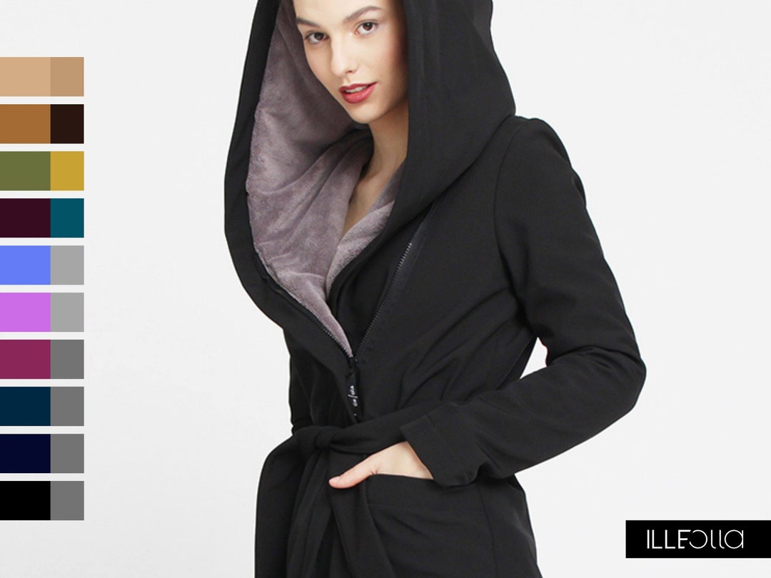 Hooded Winter Coat, Asymmetrical Jacket, Long Black Wintercoat, Big ...