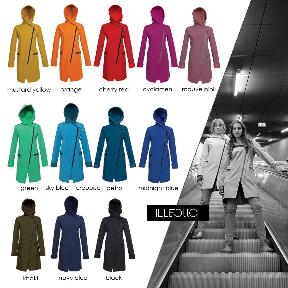 Asymmetrical Long Jacket, Spring Coat With Hood, Blue Softshell ...