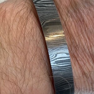 Hand Forged Damascus Bangle Steel 8mm Wide - Hand Polished and Finished - Medium Size - for ...