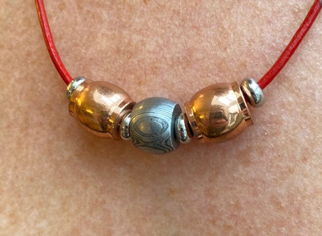 Custom Made Damascus and Copper Bead Necklace - a Single Damascus Steel ...