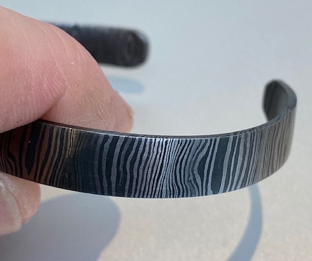Hand Forged Damascus Bangle Steel 8mm Wide Hand Polished and | Etsy UK