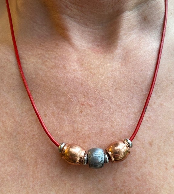 Custom Made Damascus and Copper Bead Necklace a Single - Etsy