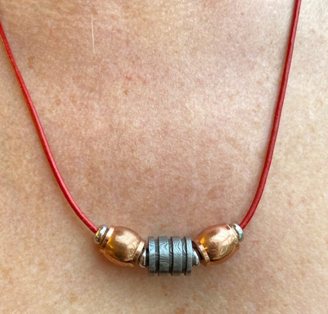 Custom Made Damascus and Copper Bead Necklace - Damascus Steel and Two ...