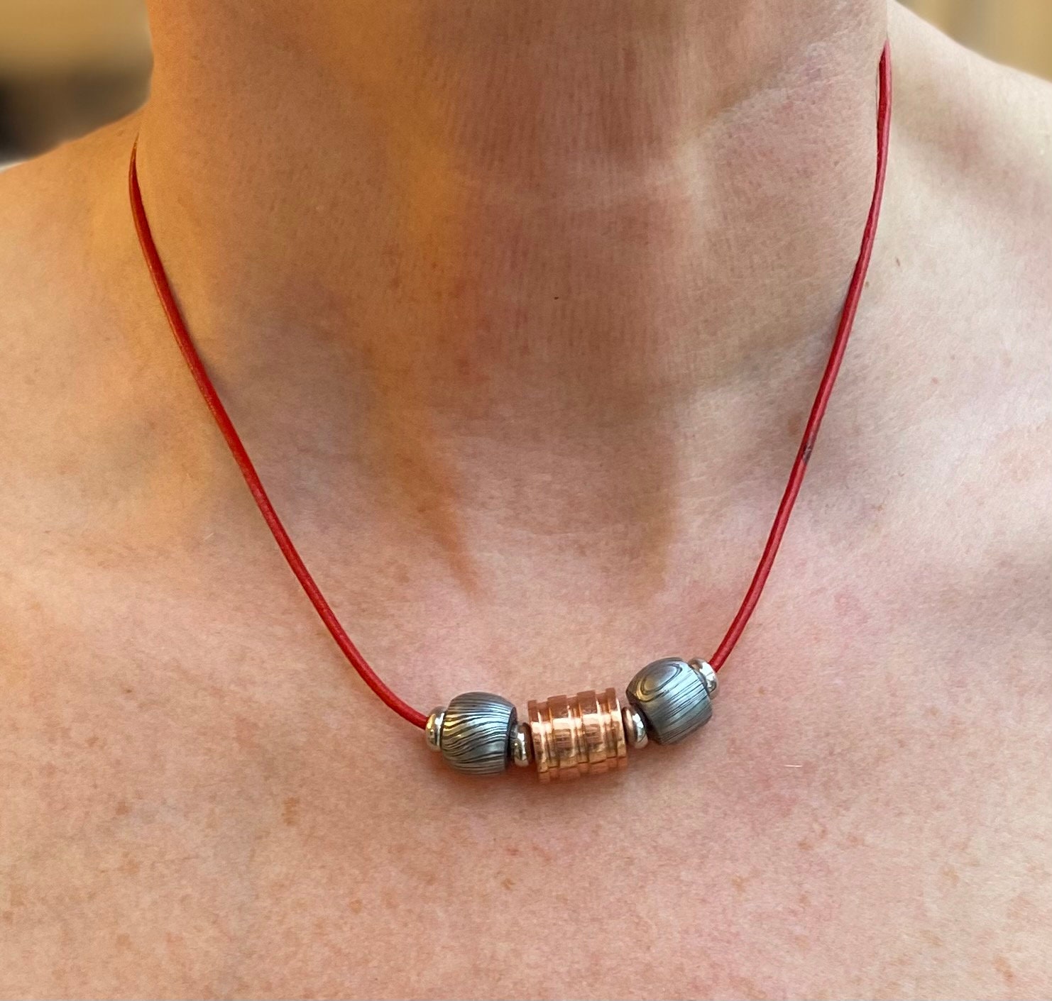 Custom made Damascus and copper bead necklace two Damascus | Etsy