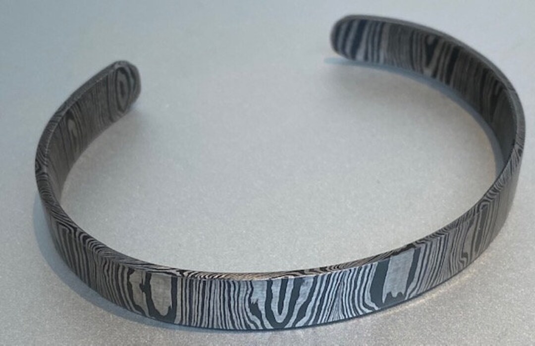 Hand Forged Damascus Bangle Steel 8mm Wide - Hand Polished and Finished - Medium Size - for ...