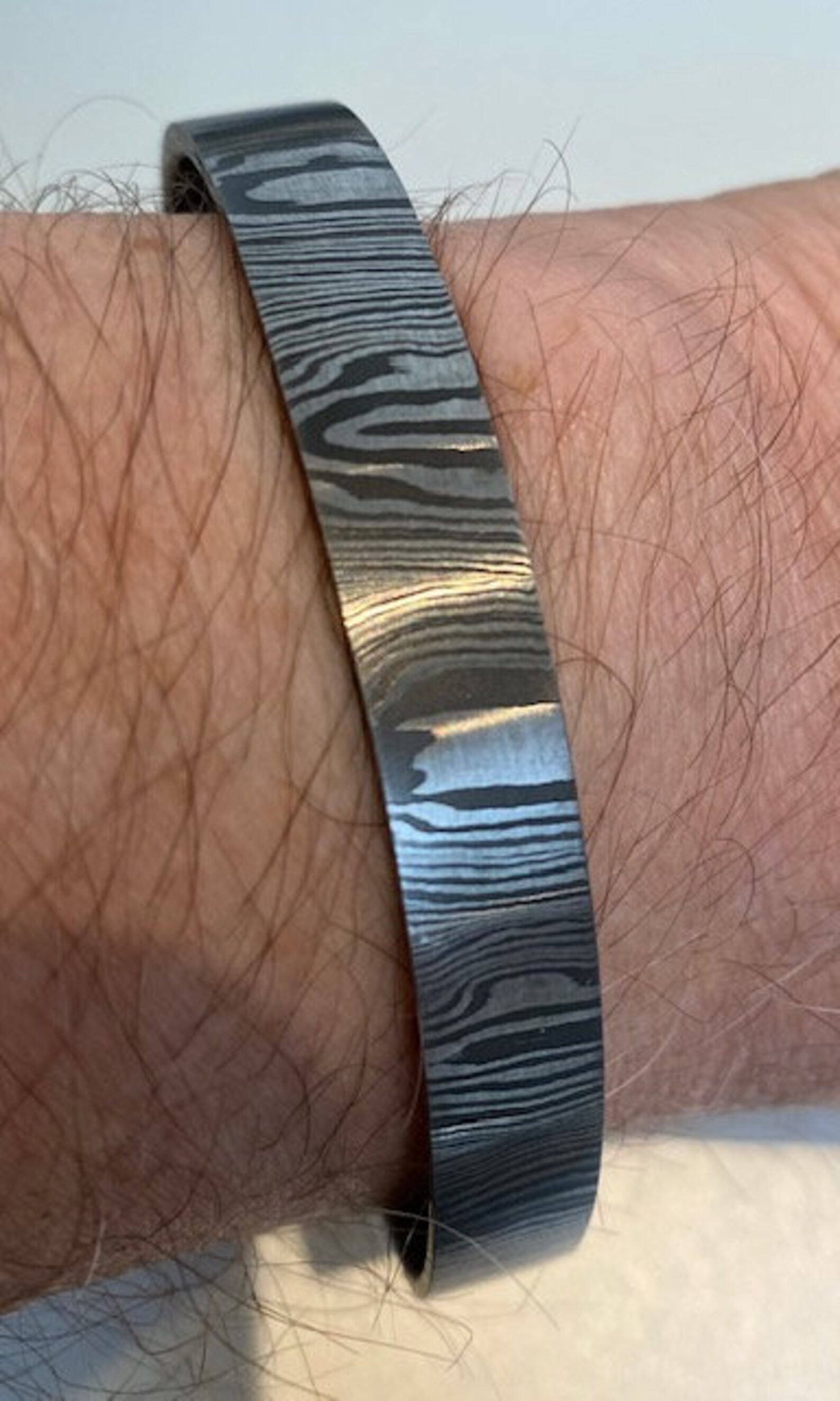 Hand Forged Damascus Bangle Steel 8mm Wide Hand Polished and | Etsy UK